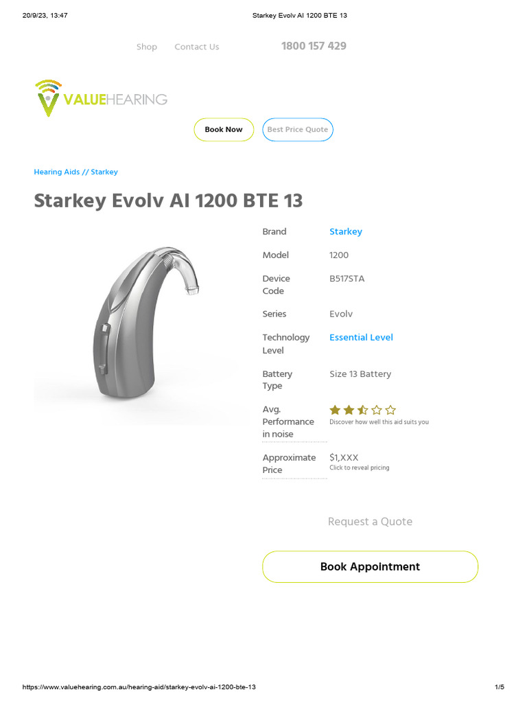 Starkey Evolv AI 1200 BTE 13 ---basic specs | PDF | Audiology | Hearing