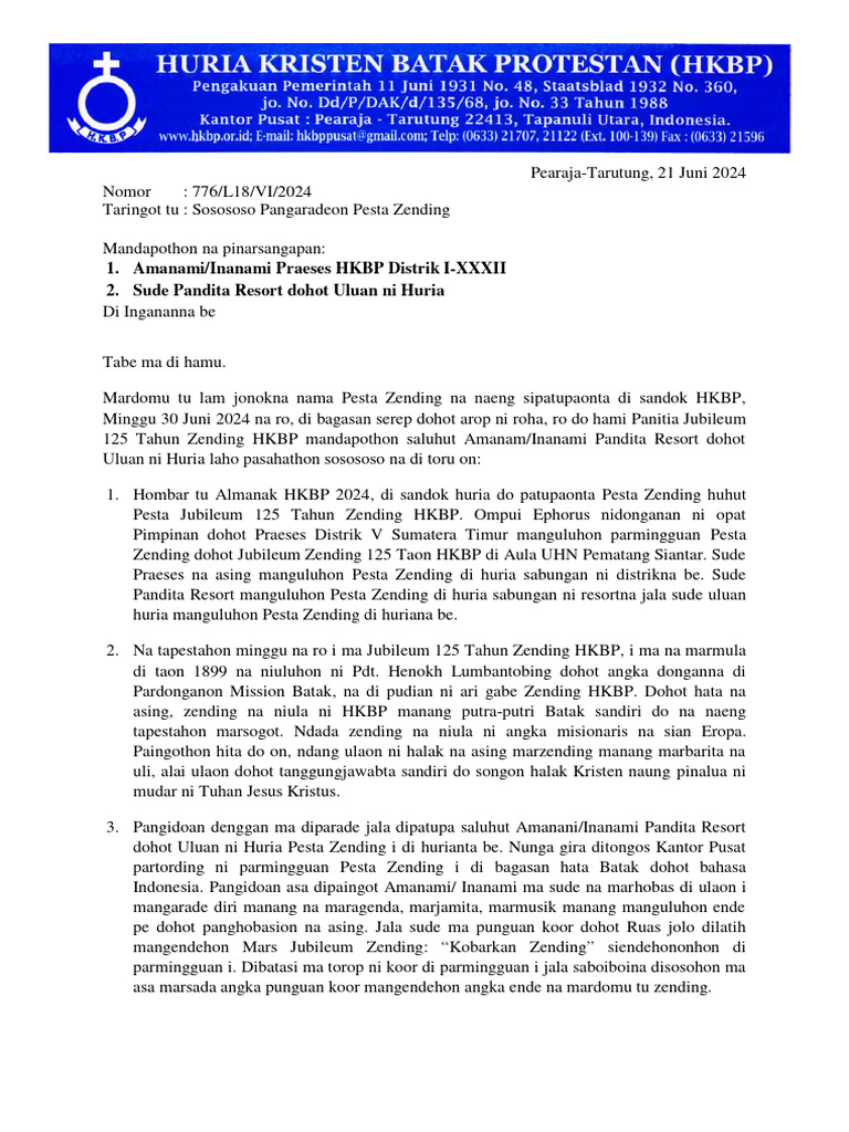 Surat Pangaradeon Pesta Zending Final (2) | PDF
