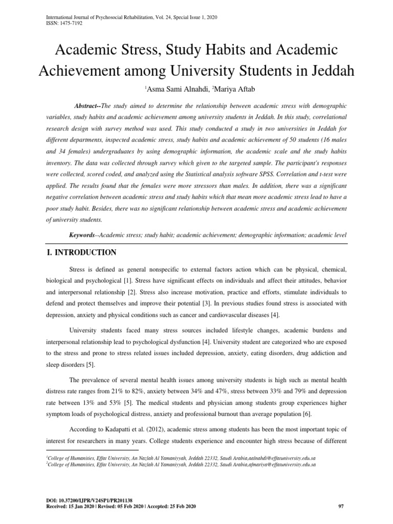 Academic Stress, Study Habits and Academic Achievement Among University ...