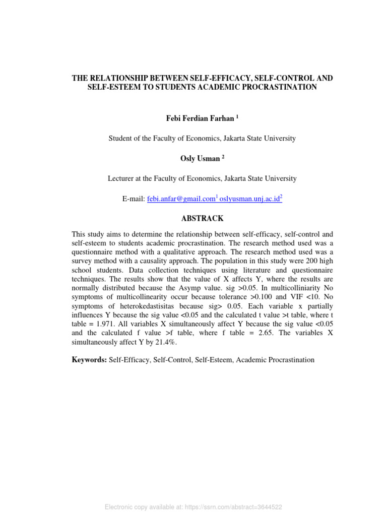 The Relationship Between Self-Efficacy, Self-Control and Self-Esteem to Students Academic ...