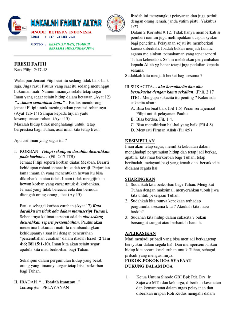 Makalah FA Gereja Betesda Indonesia, Selasa 21 Mei 2024 Fresh-Faith | PDF