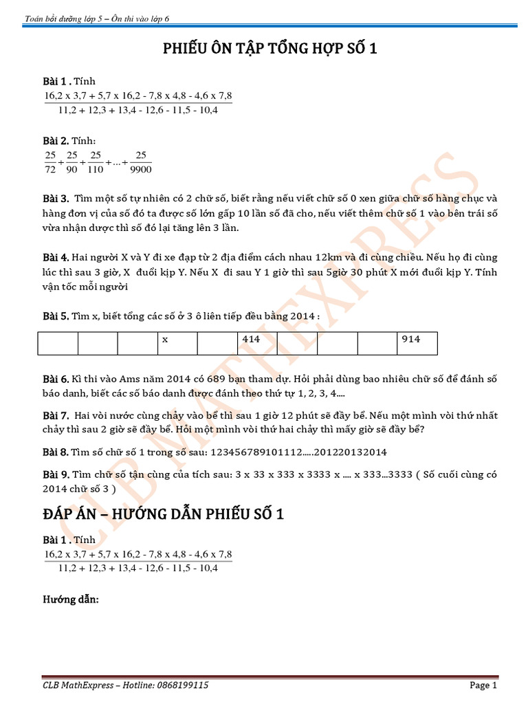 (MathExpress) On Tap Tong Hop Toan 5 (v1) | PDF