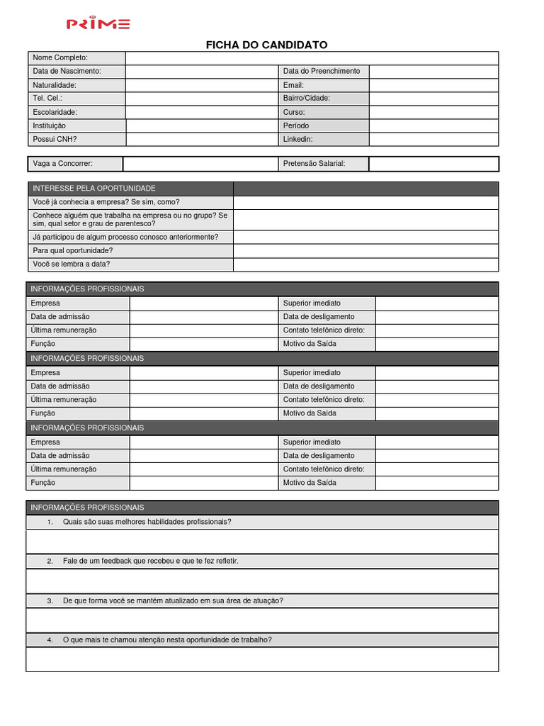 1 - Ficha Do Candidato Prime Result S | PDF