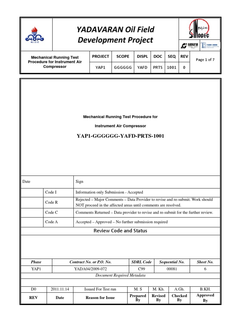 Mechanical Running Test Procedure For Air Compressor | PDF | Leak ...