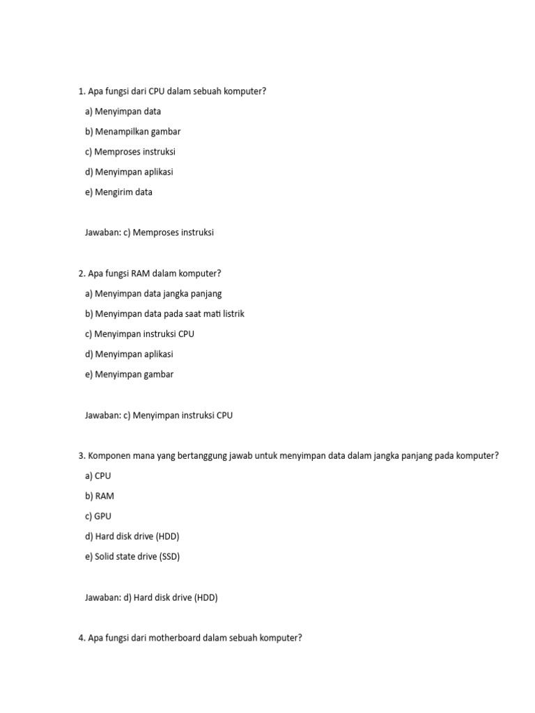 Latihan Soal Hardware TKJ 2024 | PDF