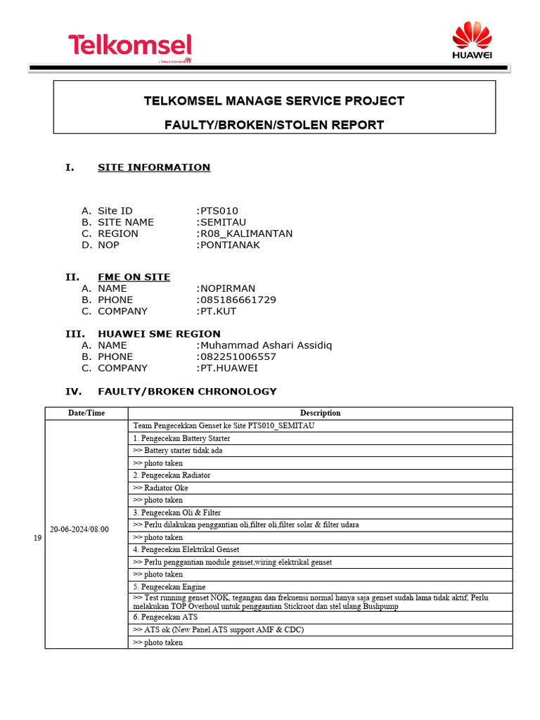 Draft Faulty Broken Report PTS010 - SEMITAU | PDF | Electrical ...