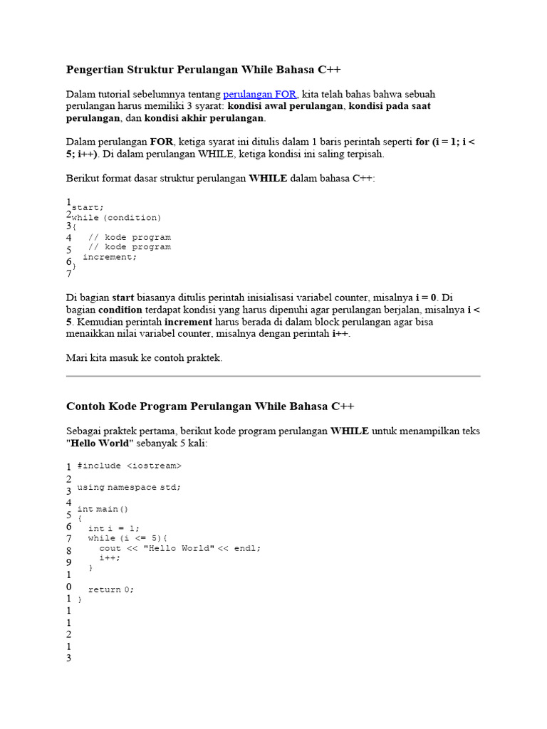 Pengertian Struktur Perulangan While Bahasa C | PDF
