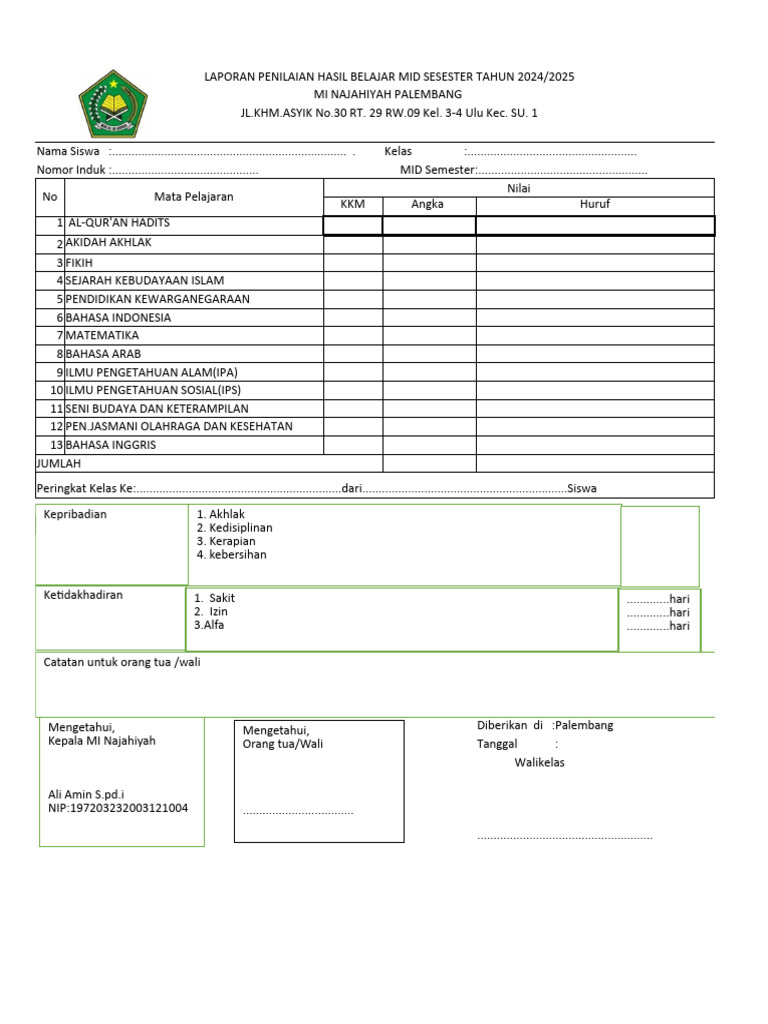 Raport Mid Siswa | PDF
