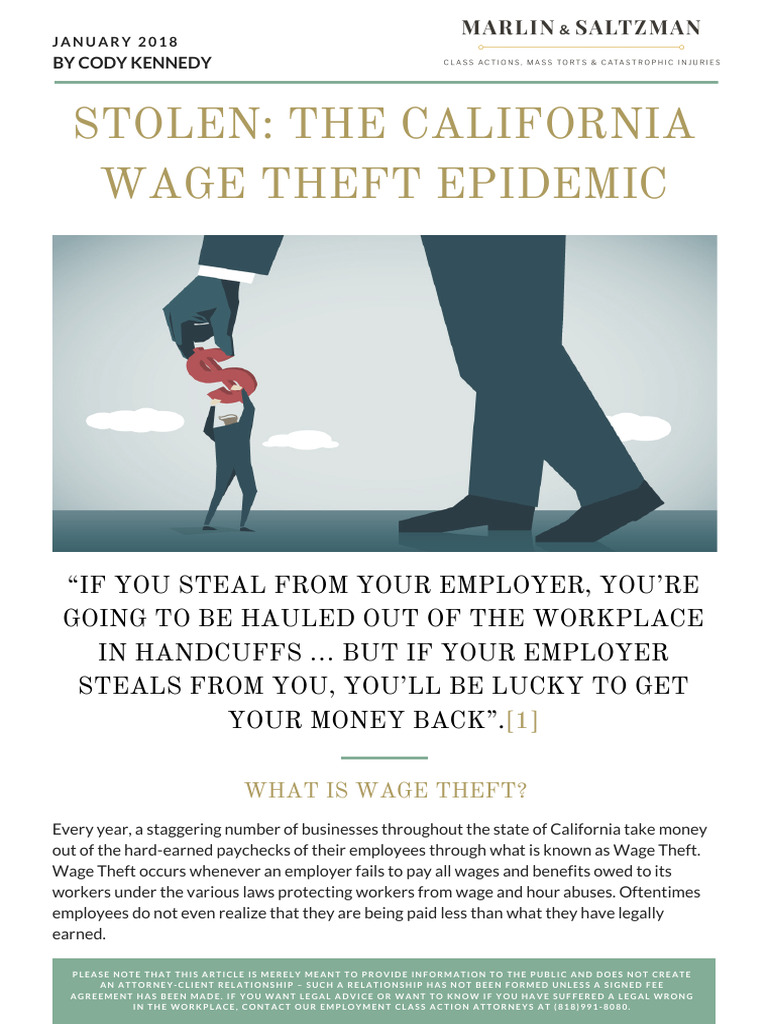 Stolen - CA Wage Theft Epidemic | PDF | Employment | Class Action