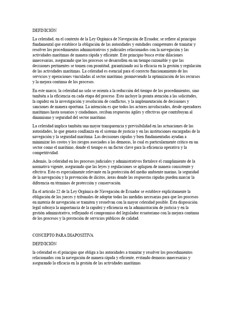 Celeridad Definicion | PDF | Navegación | Ecuador