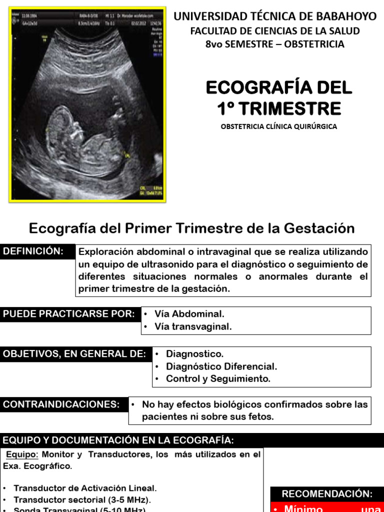 Ecografía Del Primer Trimestre Embarazo Pdf Ultrasonido Médico El