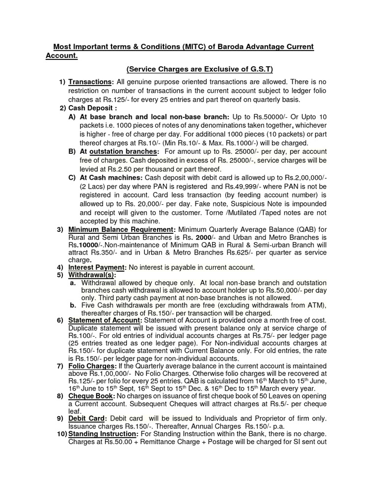 Acknowledgement and Mitc Ca English | PDF | Cheque | Transaction Account