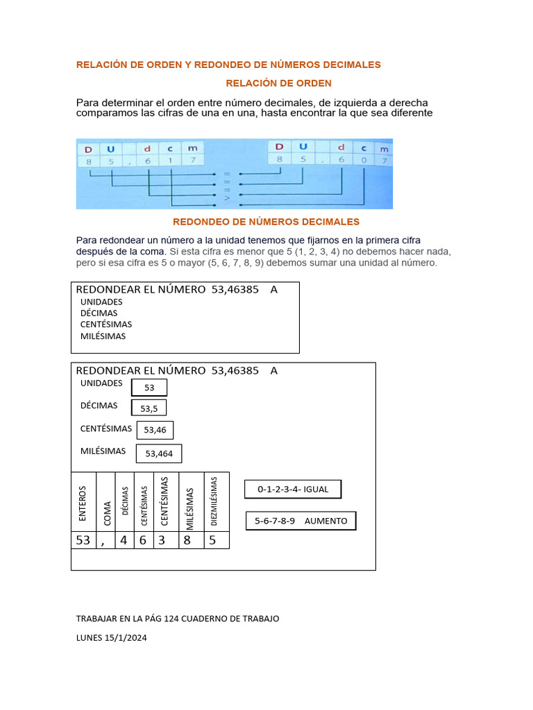 Relación de Orden y Redondeo de Números Decimales | PDF