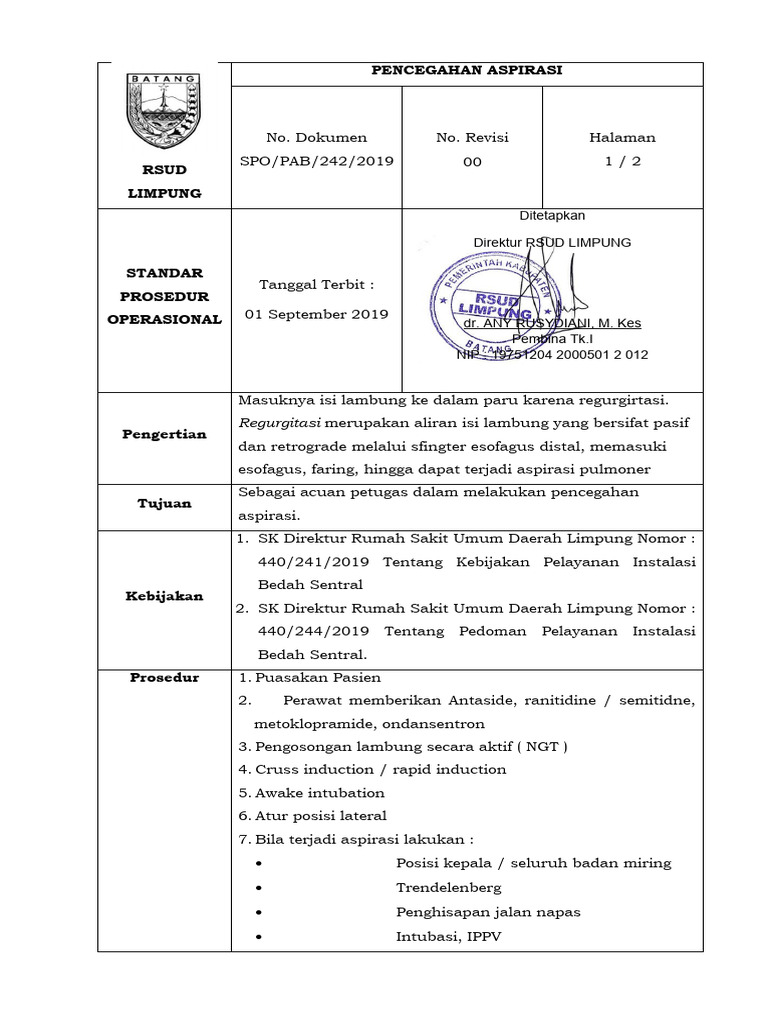 SPO PENCEGAHAN ASPIRASI NEW | PDF