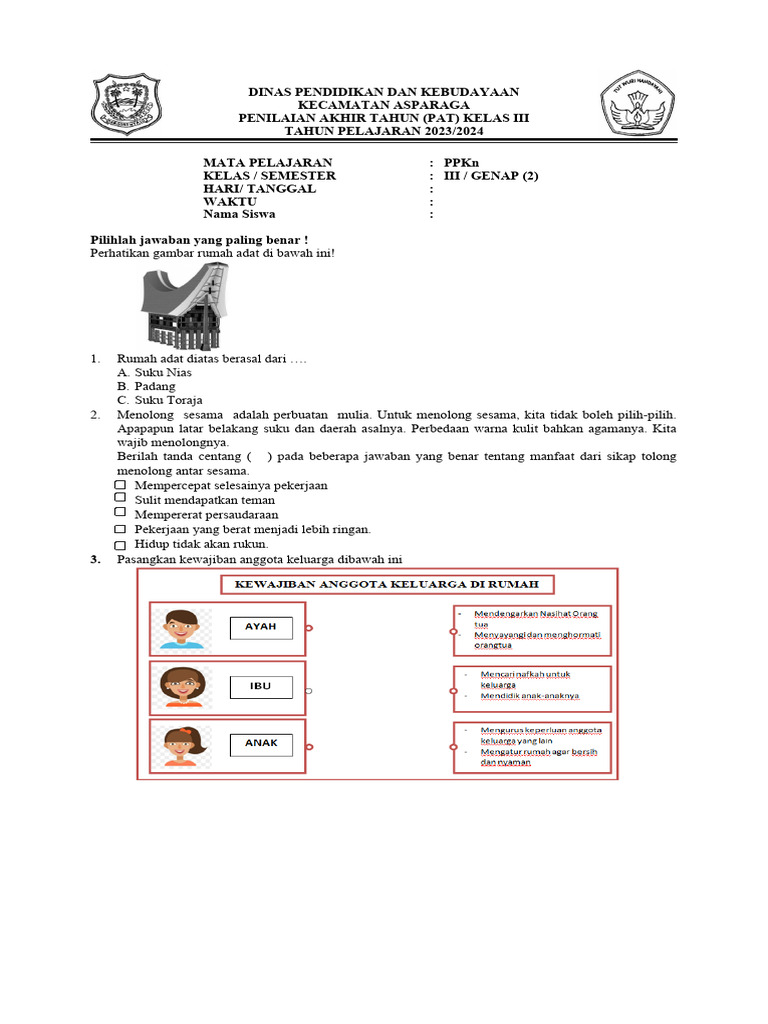 PAT KELAS 3 AKM PPKN | PDF