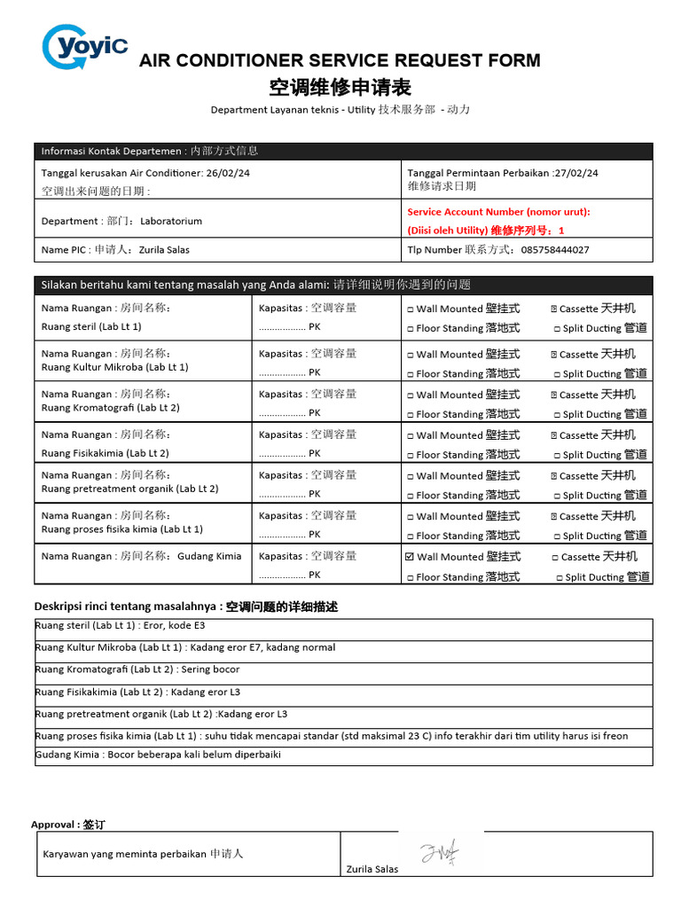 Air Conditioner Service Form | PDF