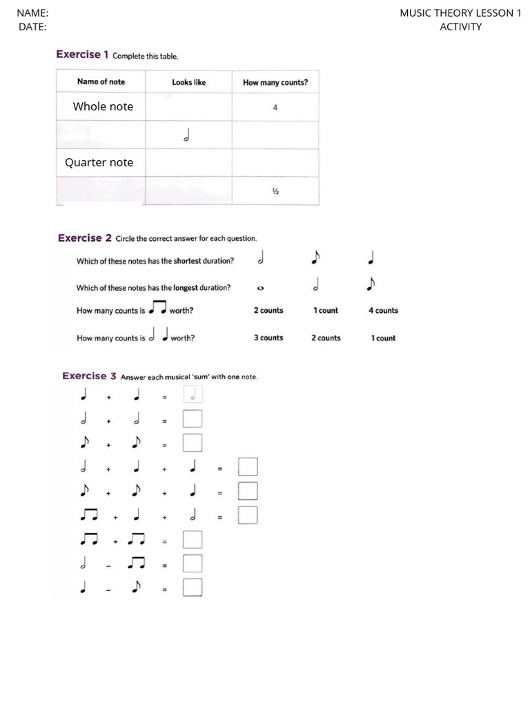 Music Theory Lesson 1 Activity 1 | PDF | Language Arts & Discipline | Art