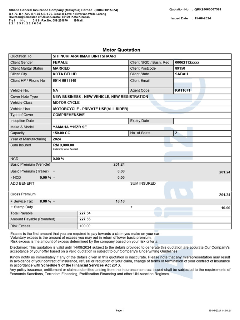 Contoh Insurance | PDF | Insurance | Private Law