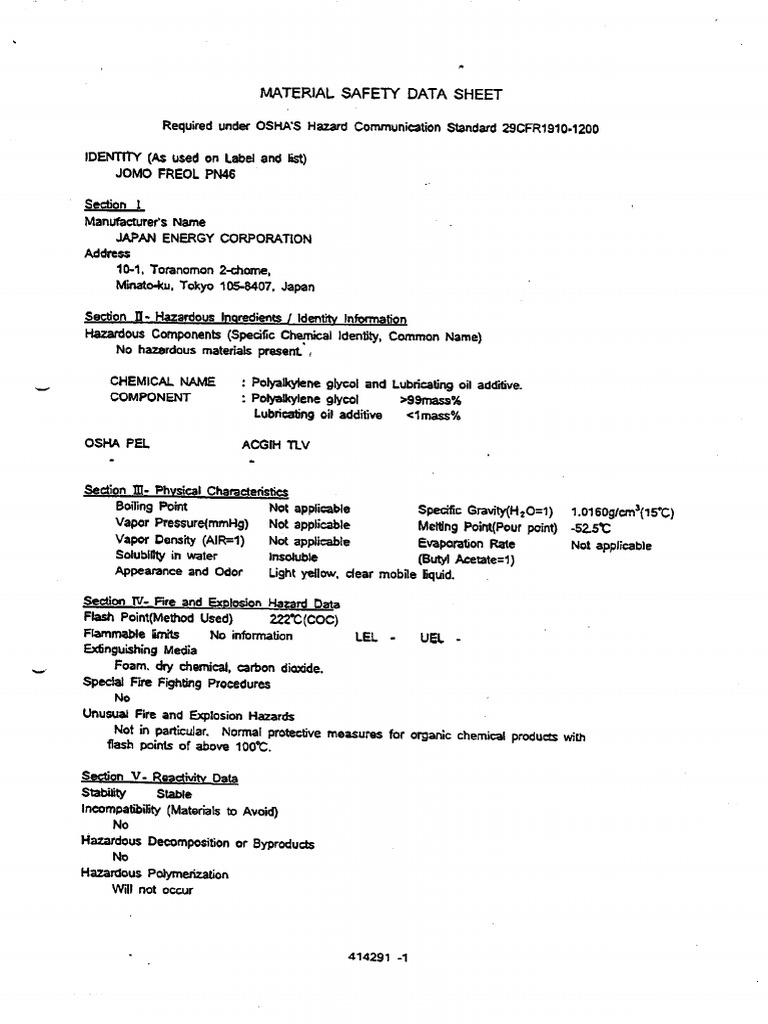 MSDS Oil Jomo | PDF