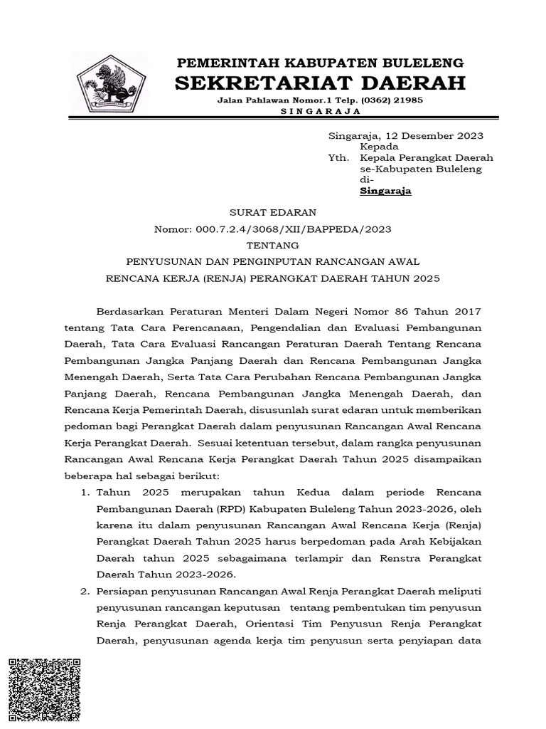 43 Surat Edaran Tentang Penyusunan Dan Penginputan Rancangan Awal Rencana Kerja Renja Perangkat ...