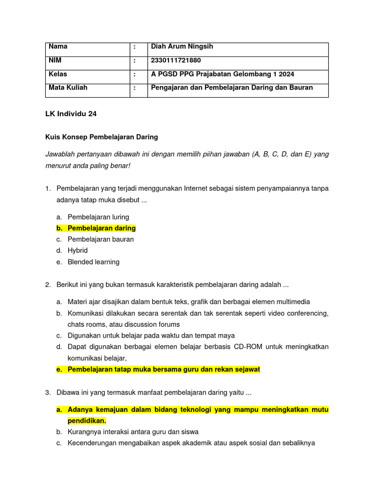 Diah Arum Ningsih - Siklus 2 PPDB - LK INdividu 24 | PDF | Karier & Perkembangan