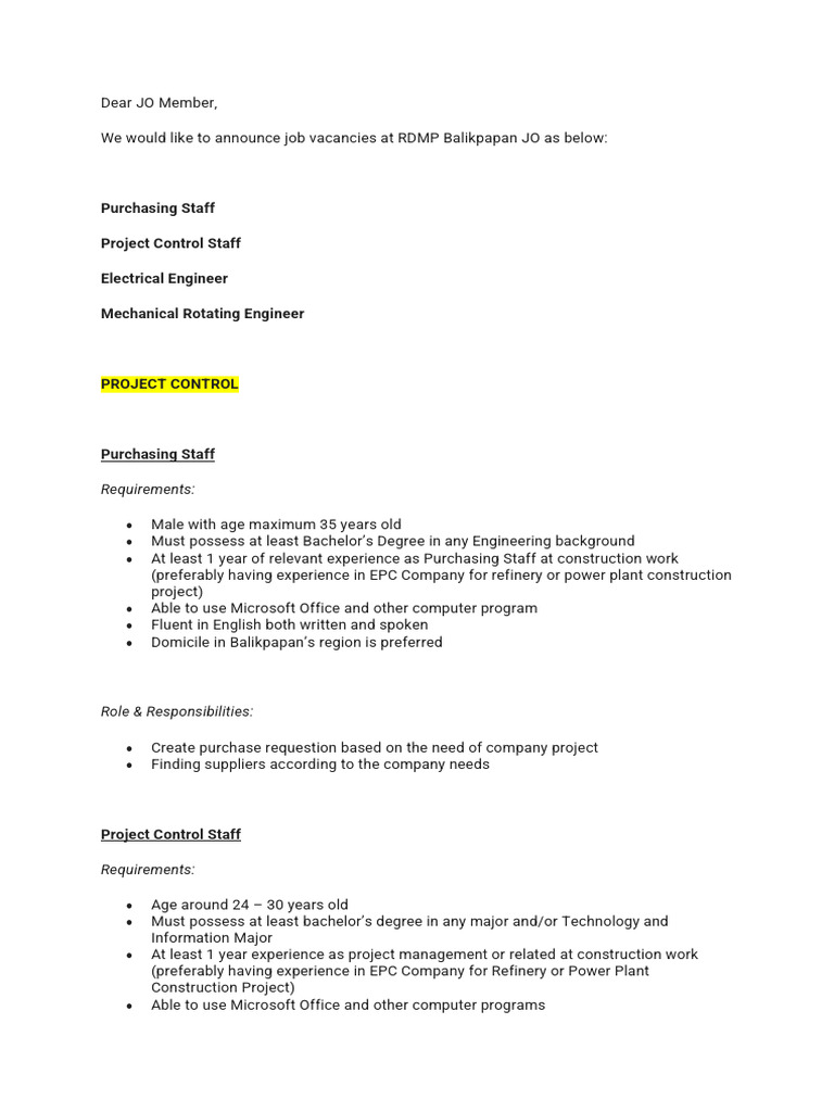 Lowongan Kerja RDMP - Update | PDF | Engineering | Computing