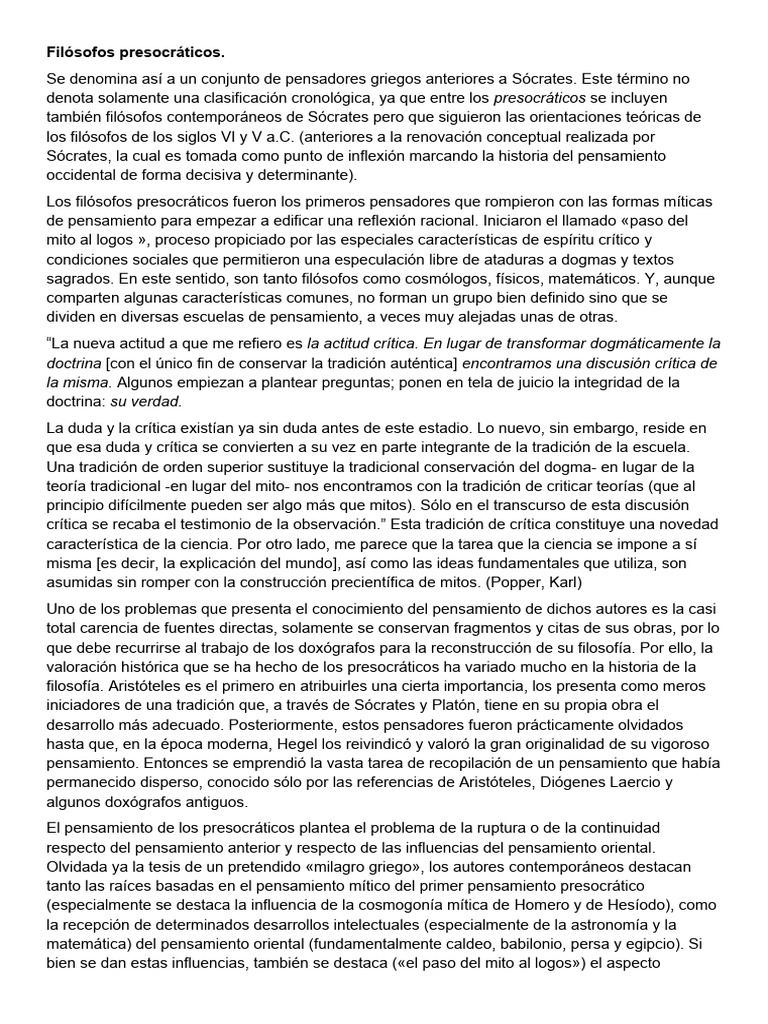 Filosofos Presocraticos.2024 | PDF | Pensamiento | Filosofía griega antigua