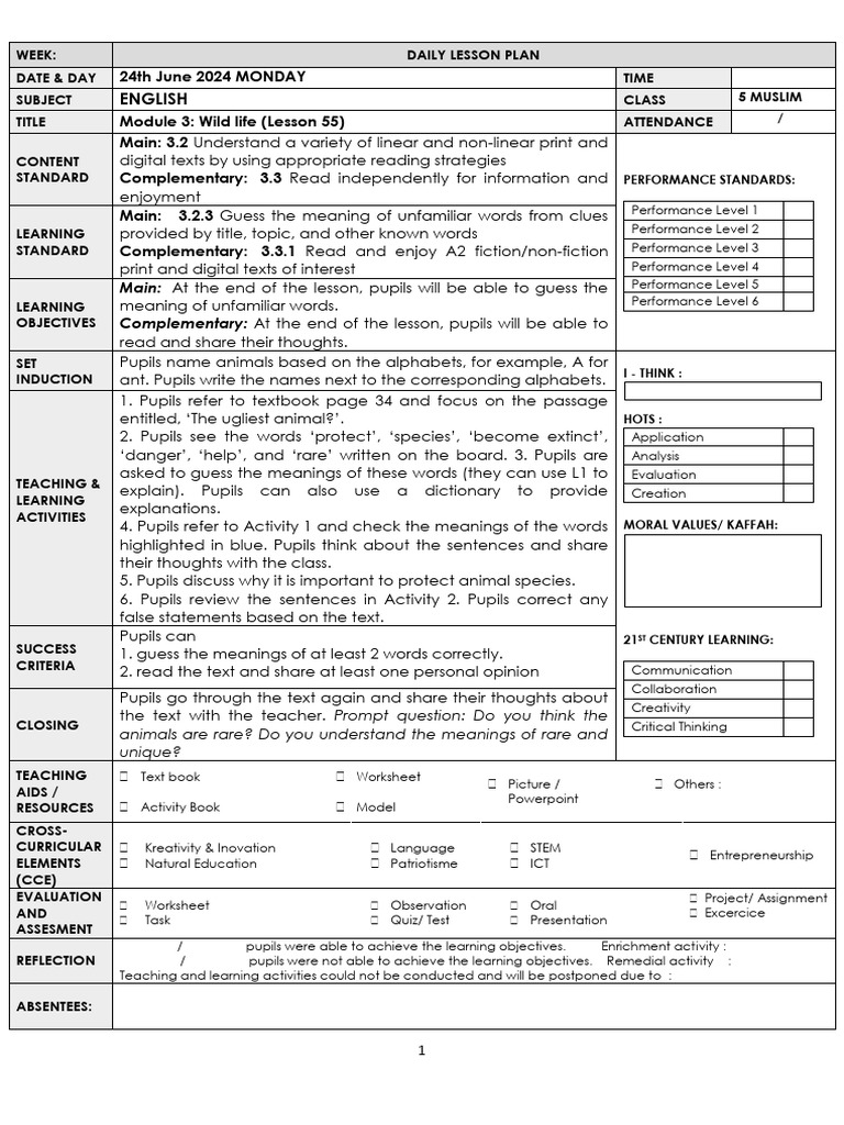 24 June 2024 Monday | PDF | Lesson Plan | Educational Assessment