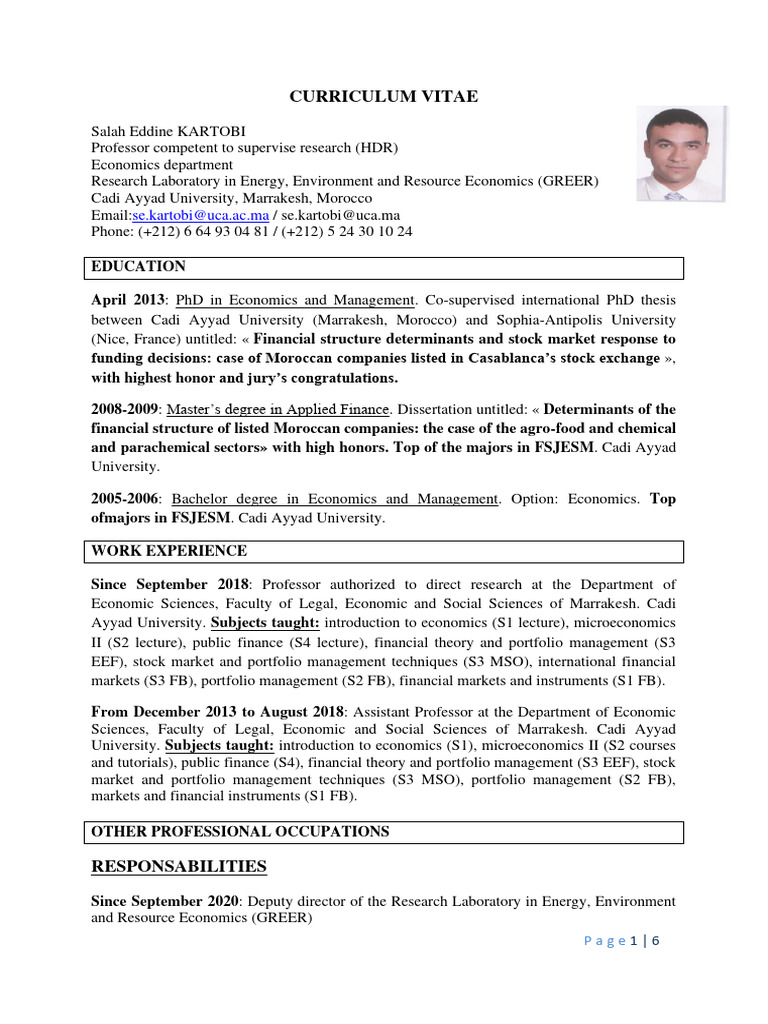 7.CV Salah Eddine Kartobi | PDF | Thesis | Economics