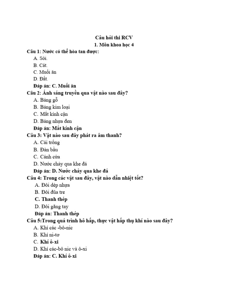 Câu hỏi thi RCV | PDF