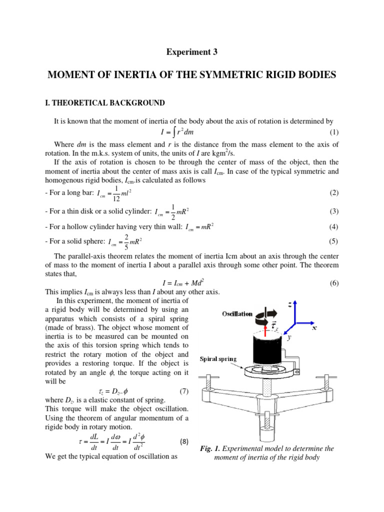 3 Moment Of Inertia Of The Symmetric Rigid Bodies Pdf Rotation