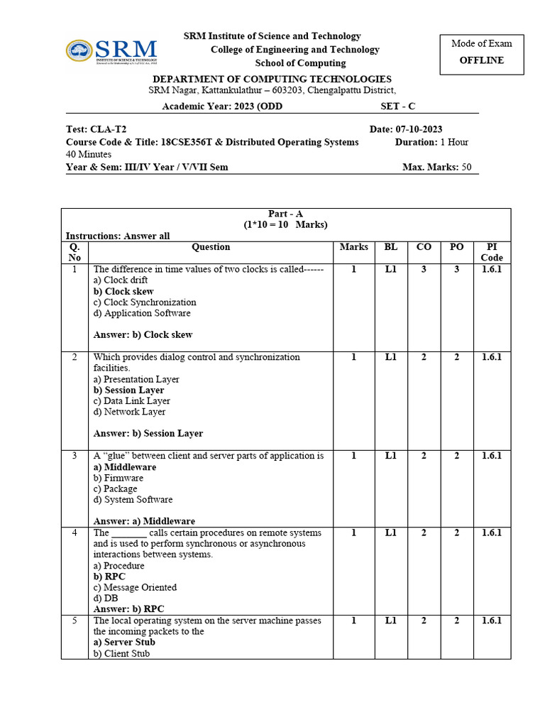 DOS CT2 Set C Answer Key | PDF | Transmission Control Protocol | Process (Computing)