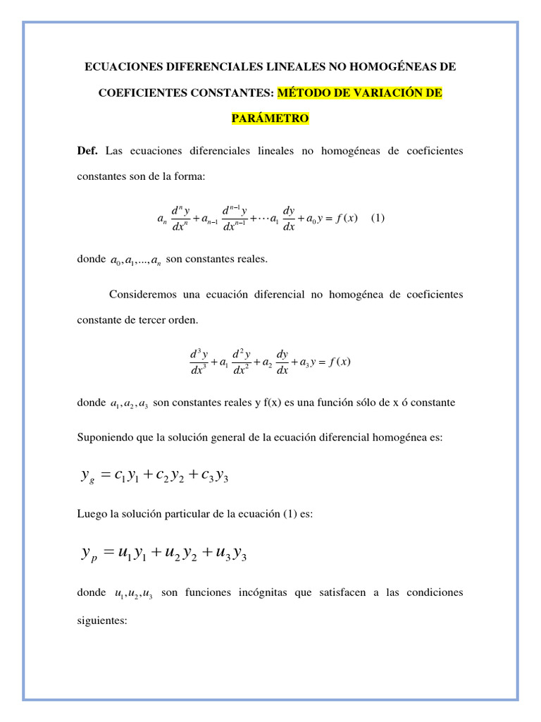 Ecuaciones Diferenciales: Variación de Parámetro | PDF | Ecuaciones | Ecuaciones diferenciales