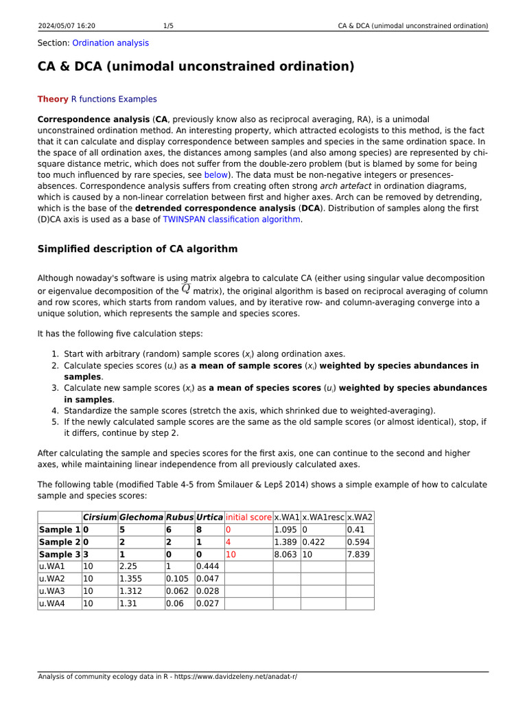 Ca Dca Unimodal Unconstrained Ordination | PDF | Principal Component ...