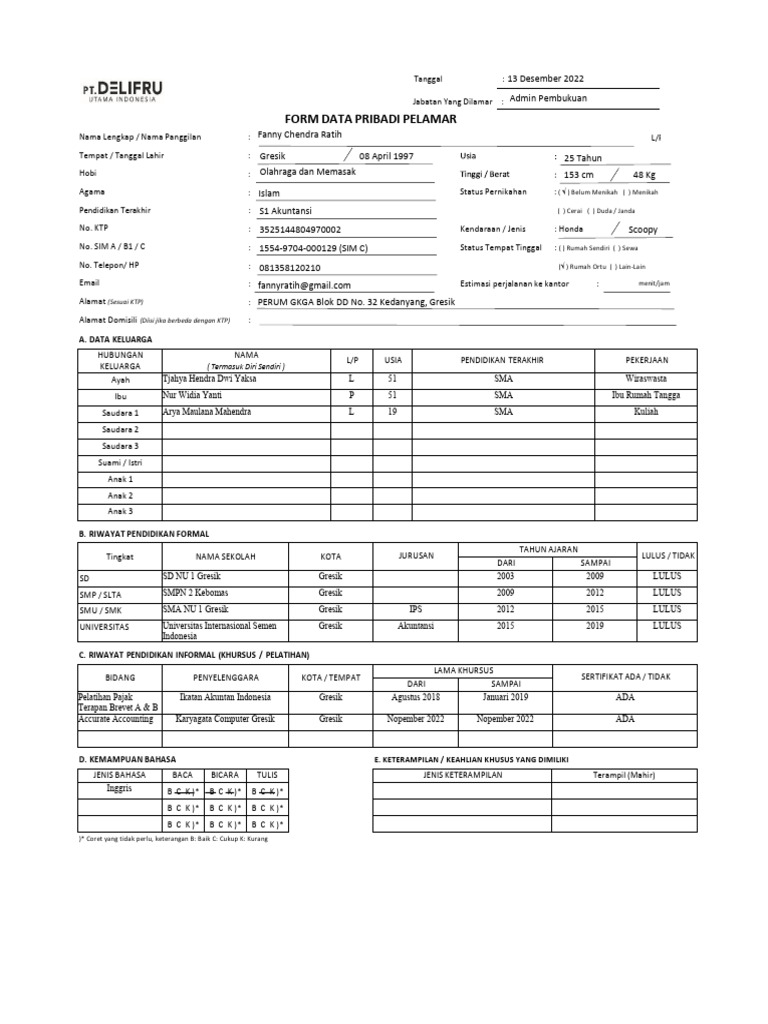 Form Identitas Karyawan Baru | PDF