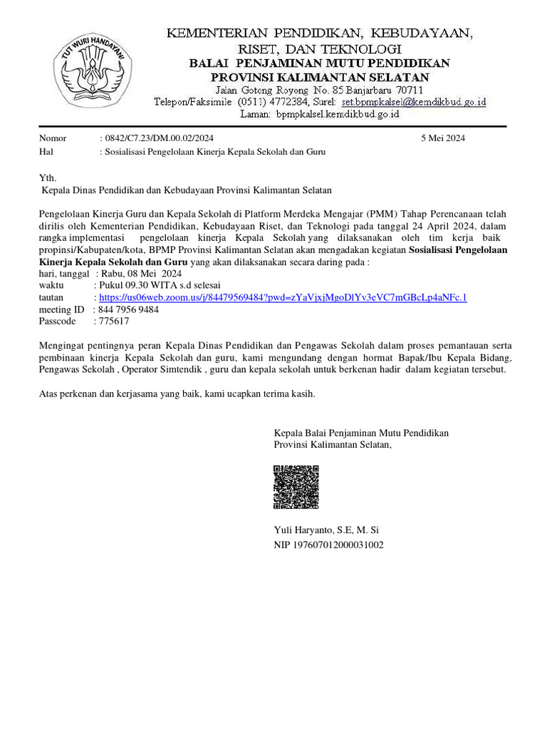 Prov Kalsel - Sosialisasi Pengelolaan Kinerja Guru Dan Kepala Sekolah | PDF