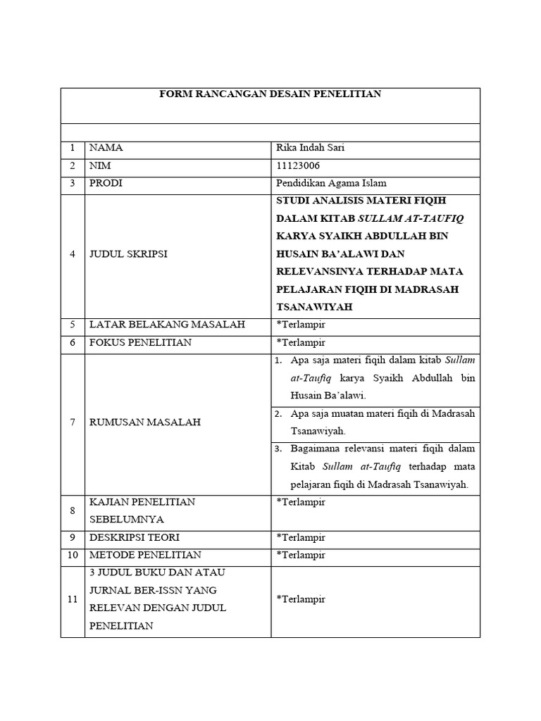 Form Rancangan Desain Penelitian | PDF