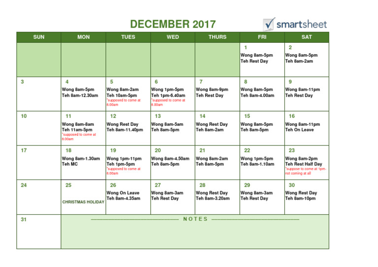 December 2017 Work Schedule | PDF