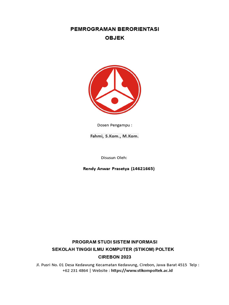 Tugas Pemrograman Berorientasi Objek | PDF | Computers