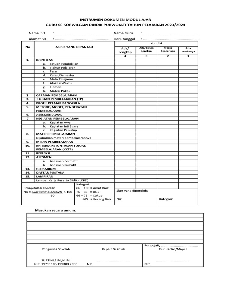 Instrumen Dokumen Modul Ajar | PDF