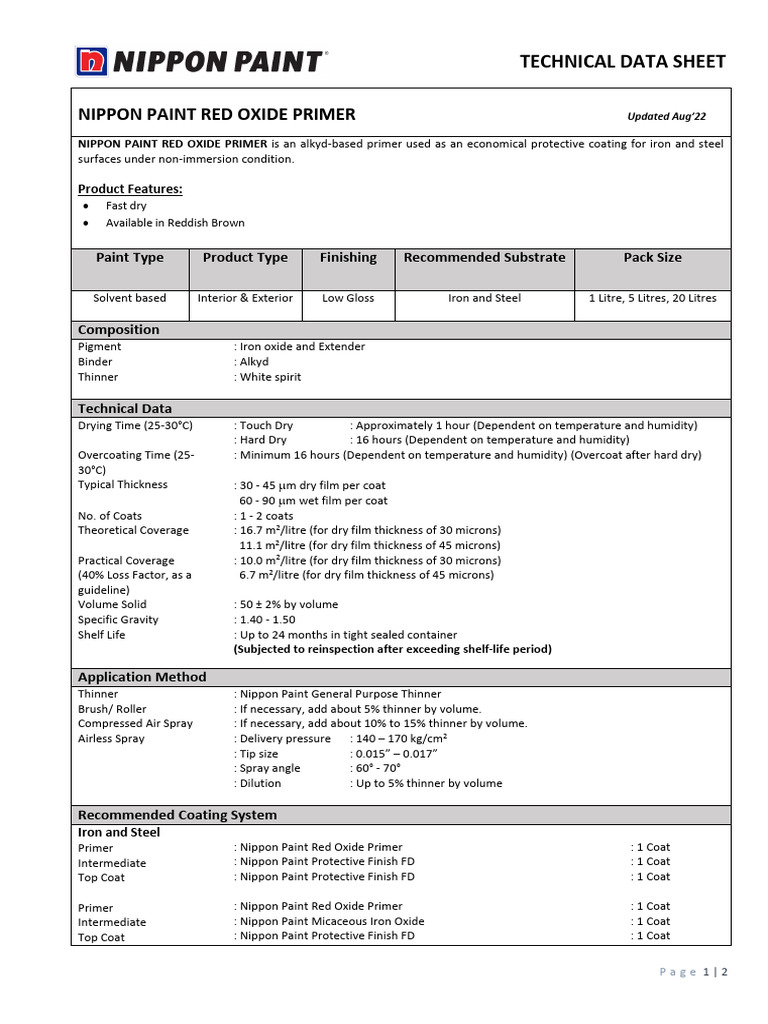 Nippon Paint Red Oxide Primer Guide | PDF | Paint | Materials