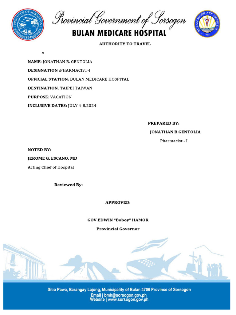 AUTHORITY TO TRAVEL.docx sample | PDF