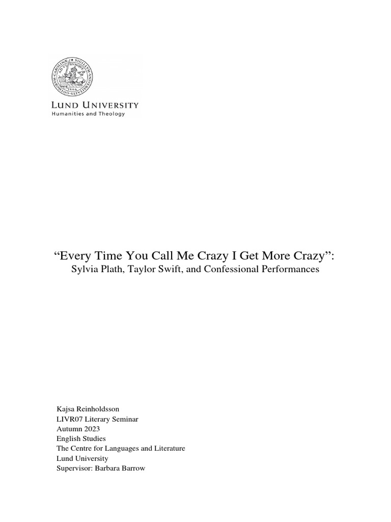 KajsaReinholdsson MAThesis LCM LIVR07 | PDF | Reality | Sylvia Plath