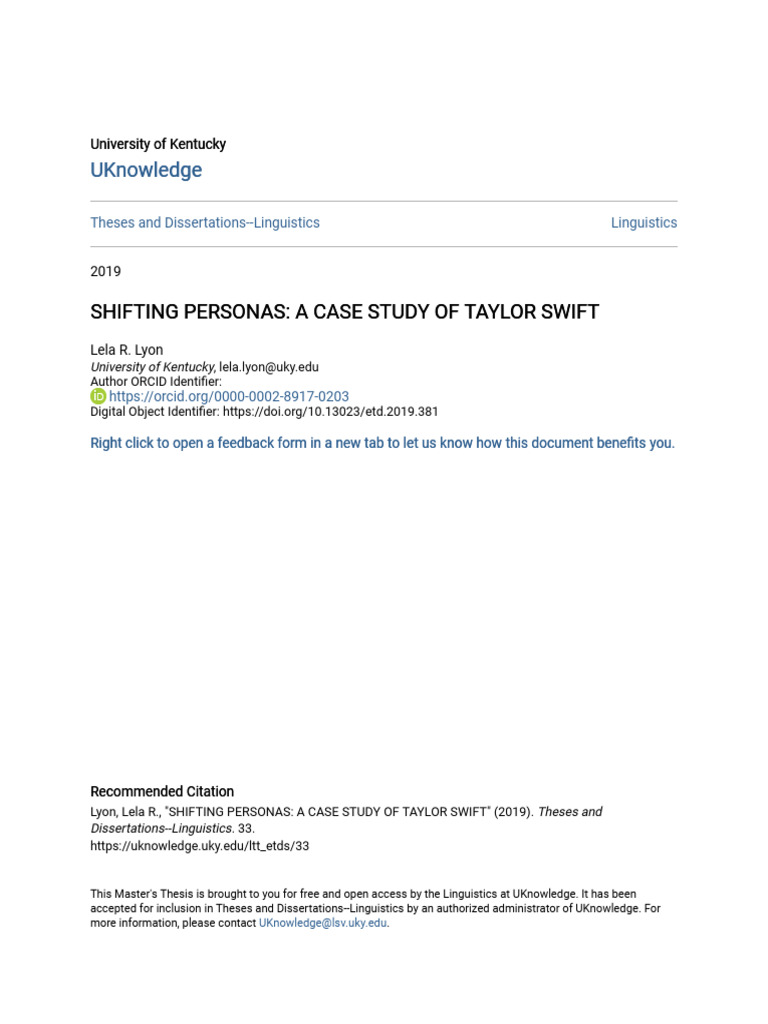 Shifting Personas - A Case Study of Taylor Swift | PDF | Vowel | Human ...