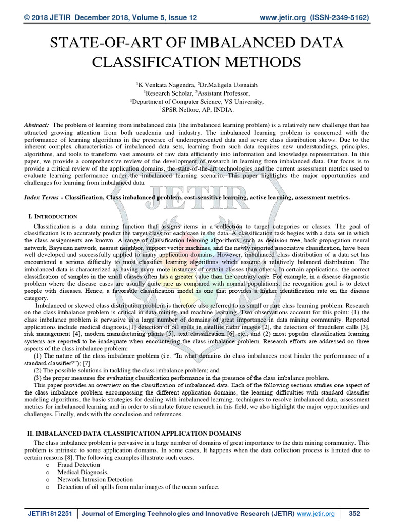 2018 12state of ArtofImbalancedDataClassificationMethods | PDF | Statistical Classification ...