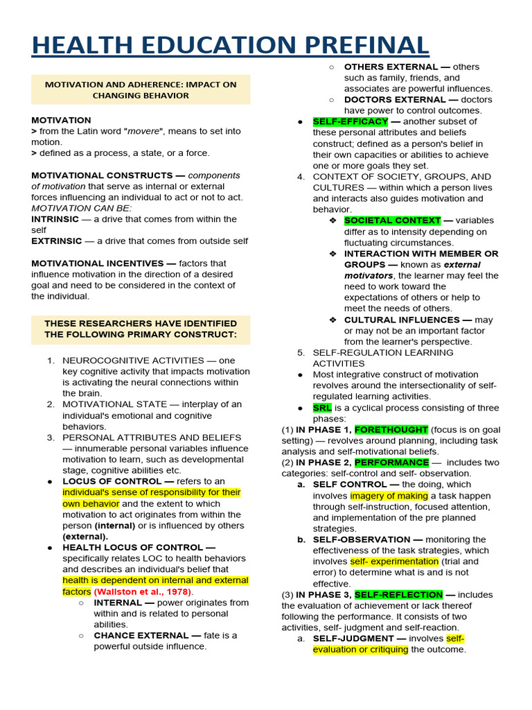 NCM 102 Health Education | PDF | Learning | Motivational