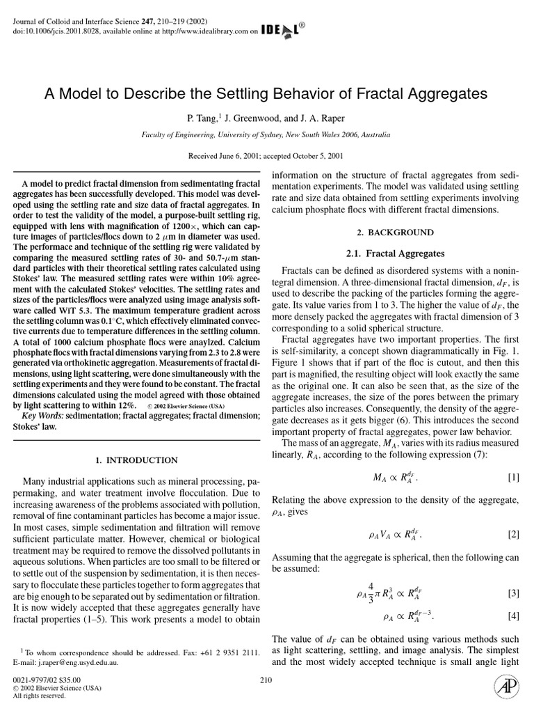 A Model To Describe The Settling Behavior of Fractal Aggregates | PDF ...