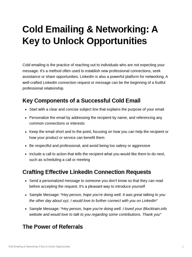 Cold Emailing Networking Guide | PDF | Linked In | Marketing