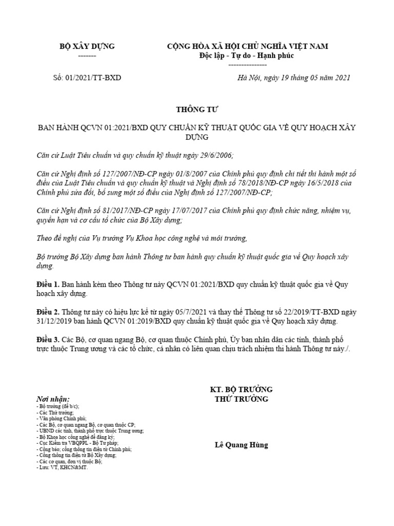 01 - 2021 - TT-BXD - 474747 Quy Ho CH Xây D NG | PDF