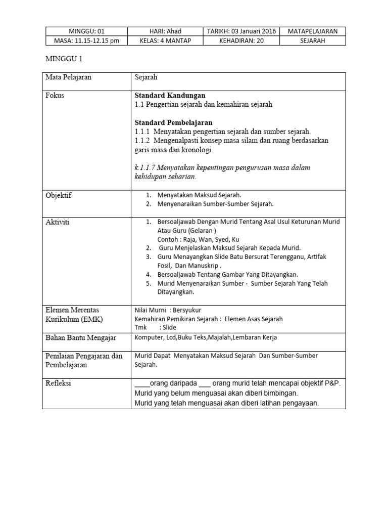 RPH Sejarah 2022 | PDF